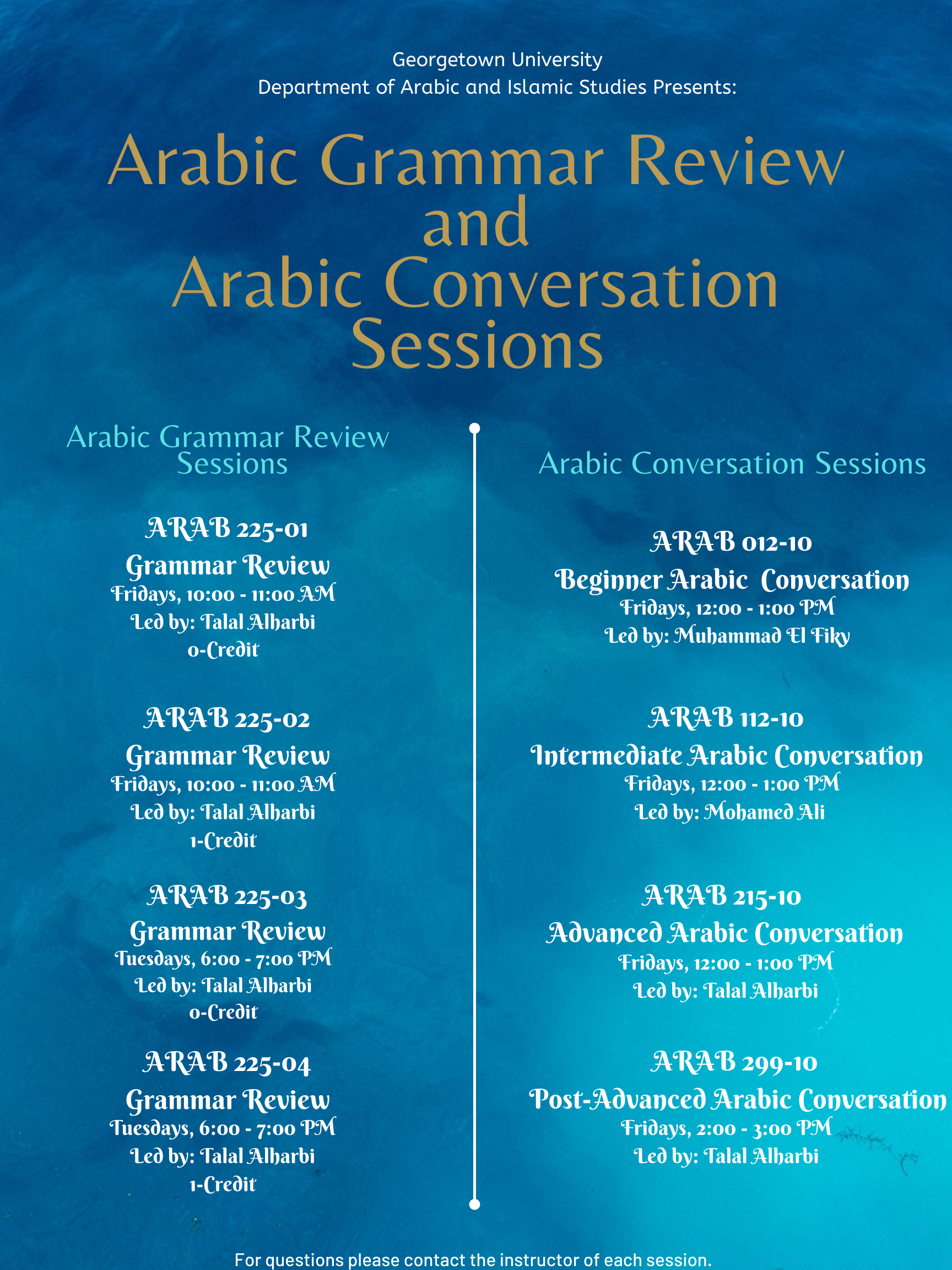 Arabic Grammar Review and Conversation Sessions | Department of Arabic ...